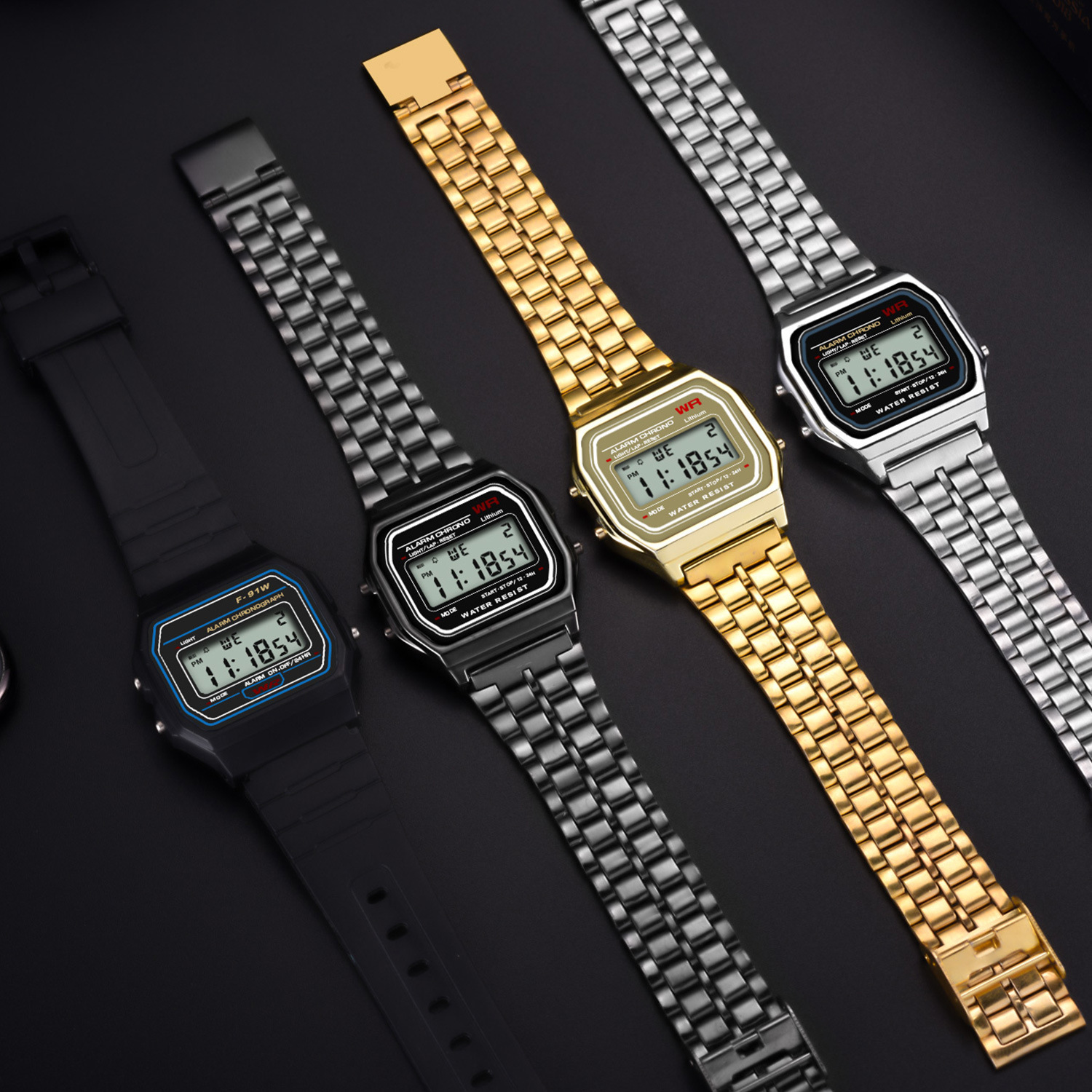 LED Digital Sports Watch Unisex - Gold Silver Stainless Steel Water ...