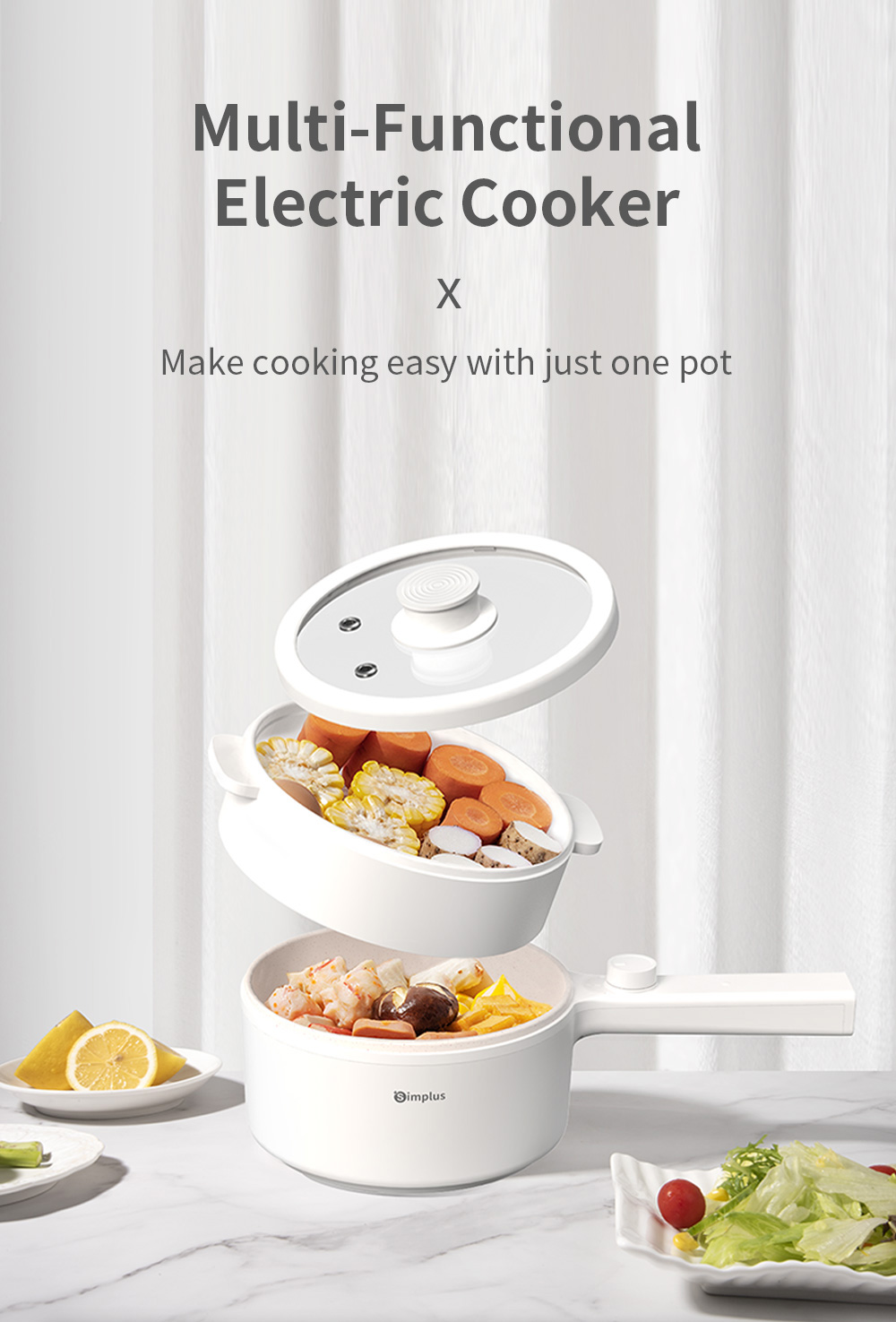 Simplus 1.5L Electric Cooker | Ceramic Glaze Coating | Long Handle ...