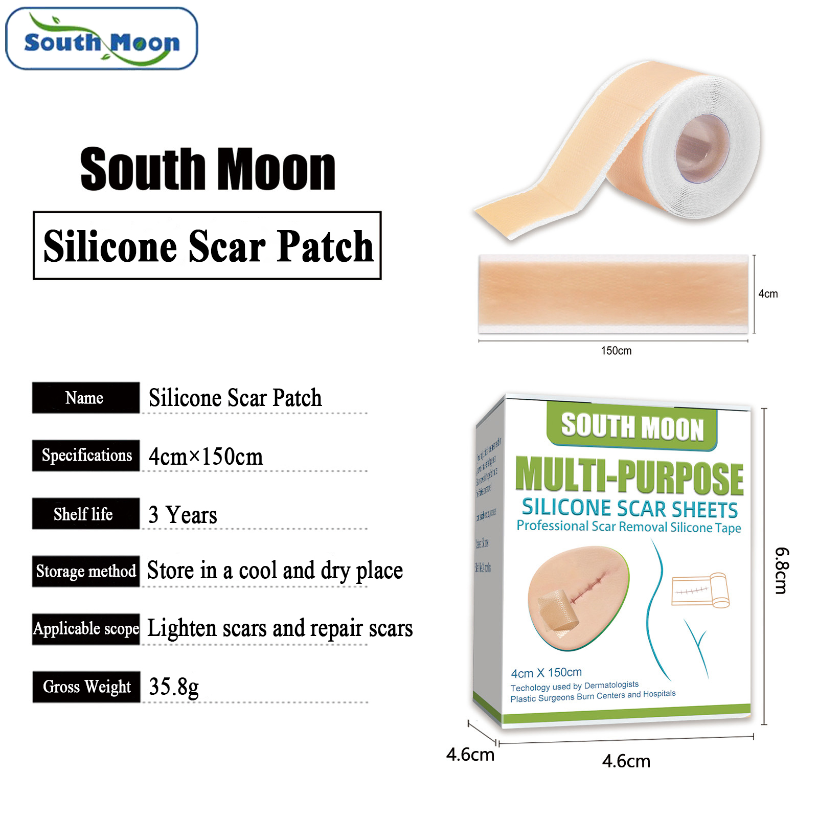 [South Moon] Scar Removal Patches , 4cmx150cm, Scar Sheet,Silicone Scar ...