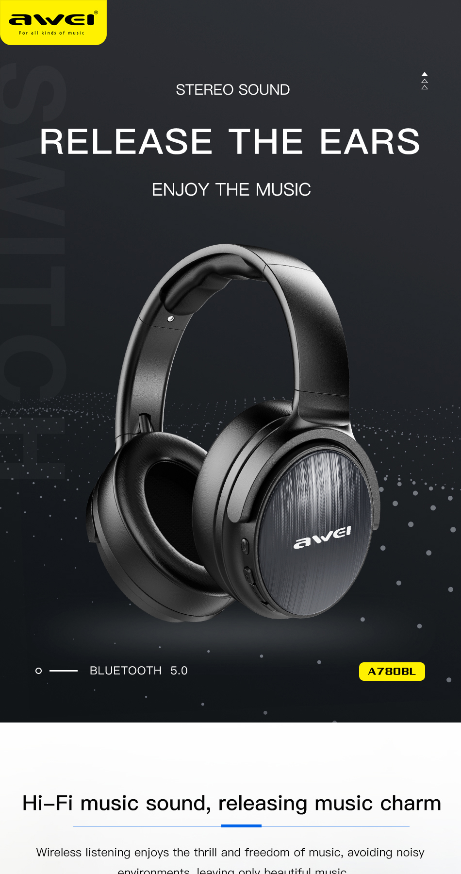 Awei A780BL Over-Ear Bluetooth Headphones Noise Cancelling Stereo Bass ...