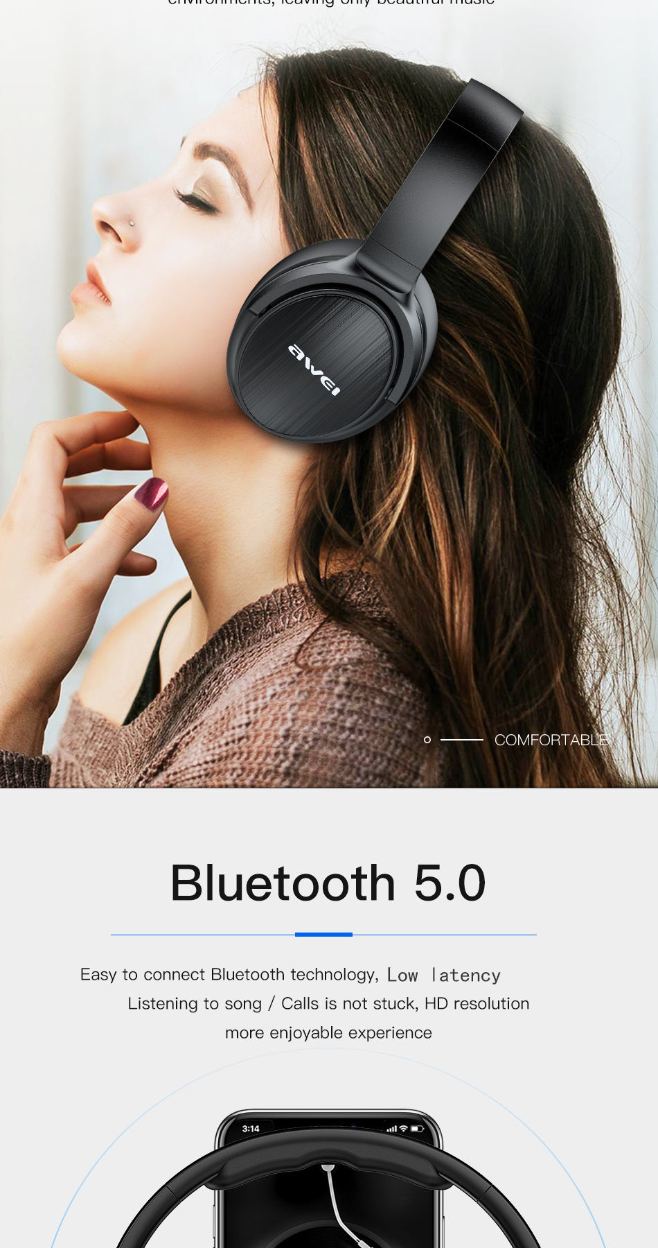 Awei A780BL Over-Ear Bluetooth Headphones Noise Cancelling Stereo Bass ...