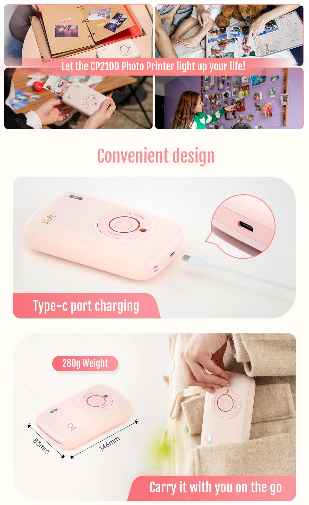 HPRT CP2100 Mini Photo Printer Portable Mini Color HD, Bluetooth ...