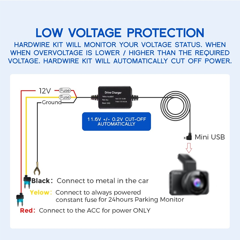 T port Mini USB Hard Wire Kit for DDPAI PRO Dash Cam Parking ...