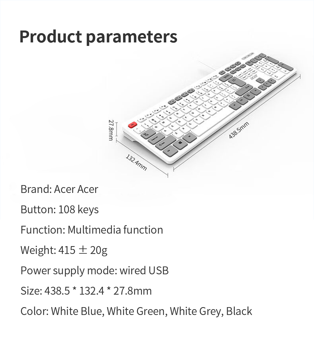 Acer OAK920 Wireless Keyboard And Mouse Set 2.4G Connection Light Tone ...