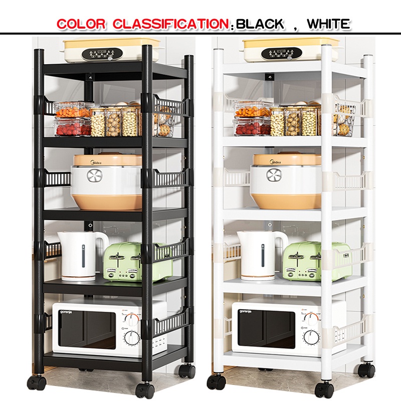 Movable White Kitchen Rack Shelf Metal Storage Rack with Wheels ...