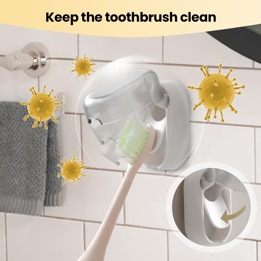 [5pcs] Toothbrush Holder with Cover Holder Bathroom Wall-Mounted ...