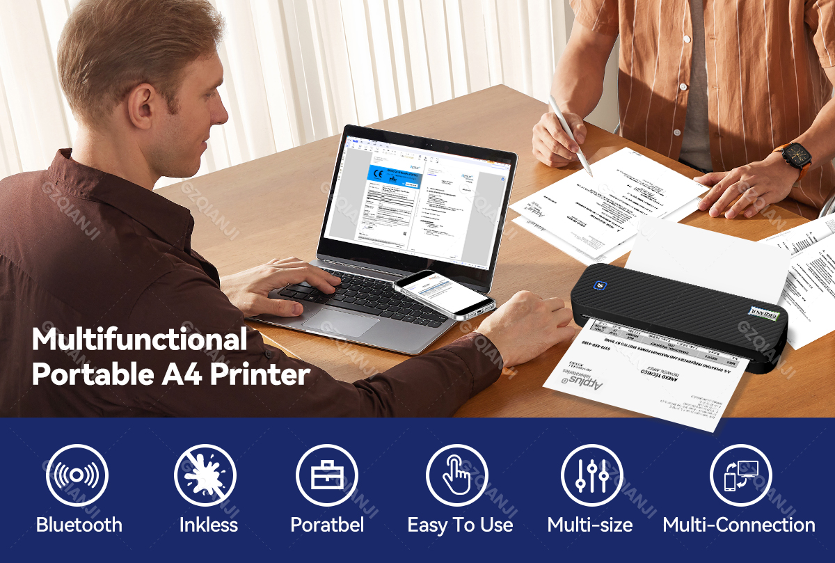 Portable Mini A4 Thermal Printer Bluetooth wireless Documents Files Web ...