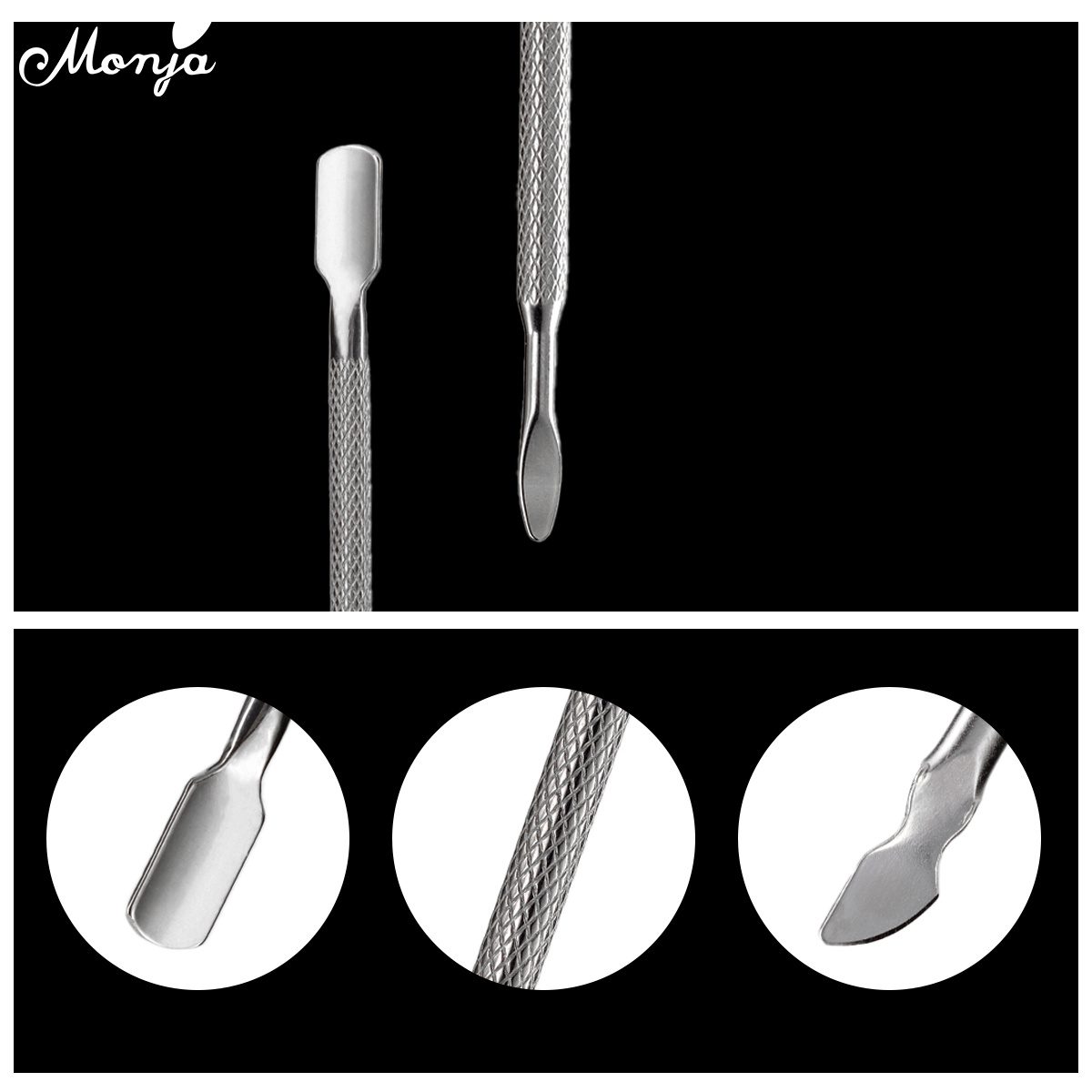 Monja 3Pcs/ Set Stainless Steel Cuticle Scissor Pusher Spoon Dead Skin ...