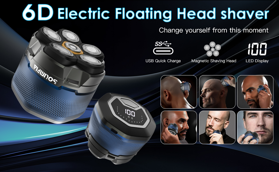 SOLIMPIA Head Shaver for Men 6D Flexible Head Electric Shaver with ...
