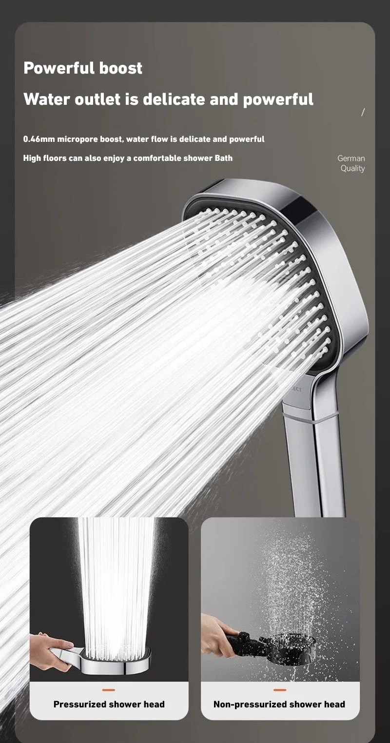 13CM Large Panel Nozzle 3 Modes Shower Head High Pressure Water Massage ...