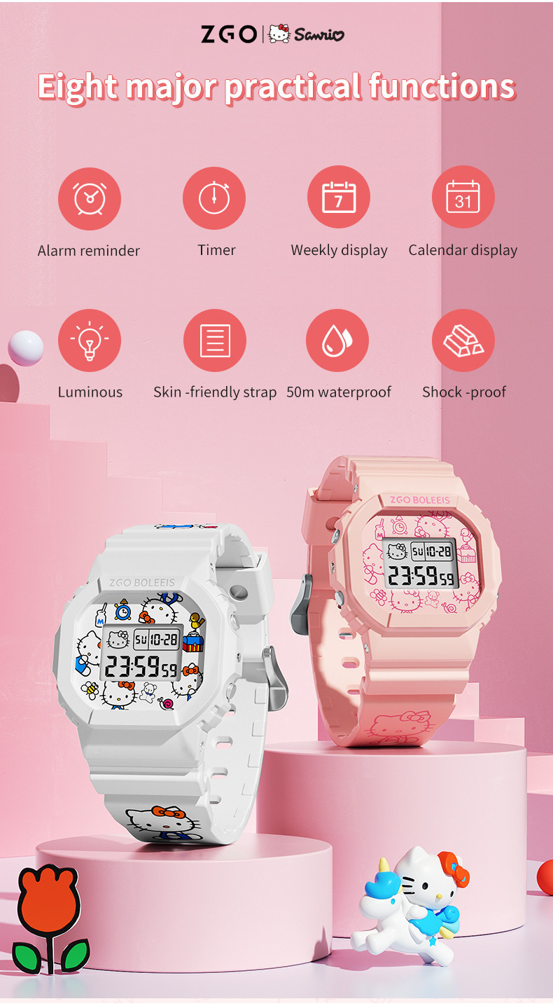 ZGO Sanrio HelloKitty ladies' electronic watch Fashionable design sense ...