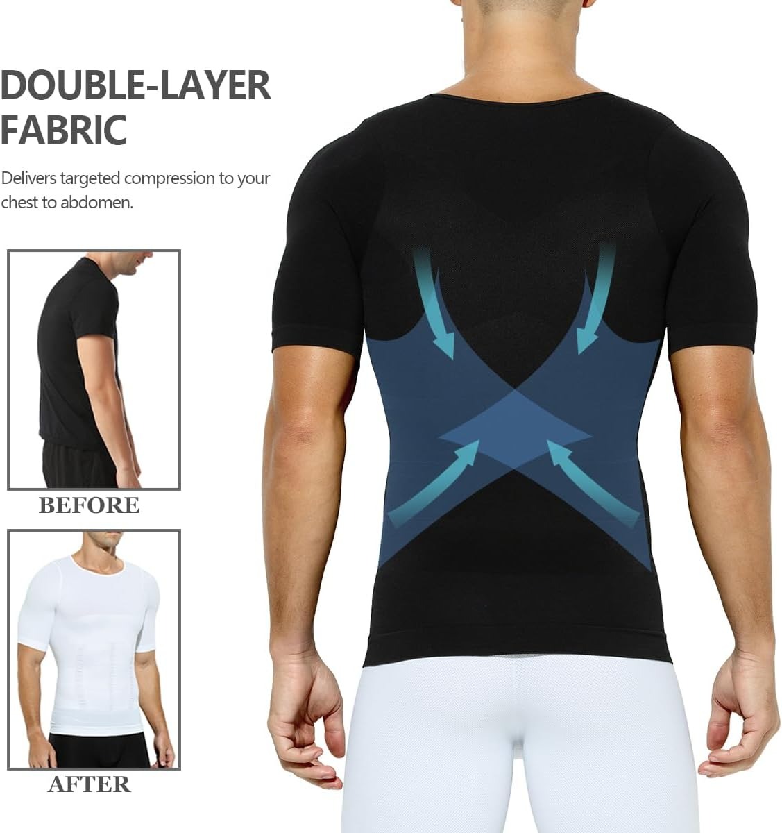 【M-3XL】Men Slimming Body Shaper Gynecomastia Vest Shirt Compression ...