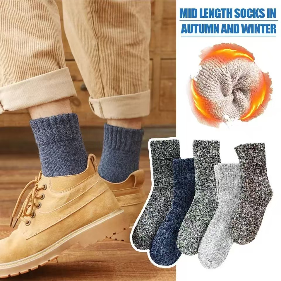 5 Pairs Men's Wool Socks Warm Thick Comfortable Autumn Winter Men's ...