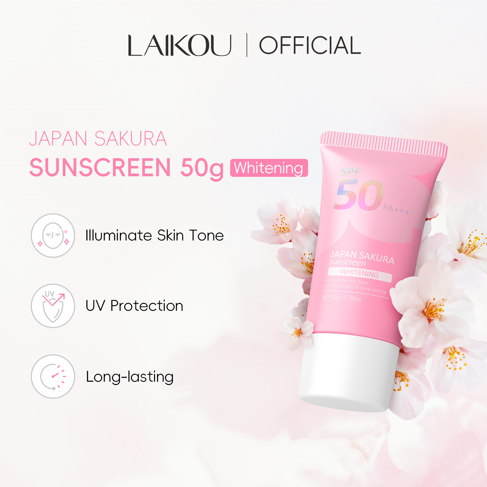 LAIKOU Japan Sakura Sunscreen - WATERY & WHITENING VERSION -SPF50 PA ...