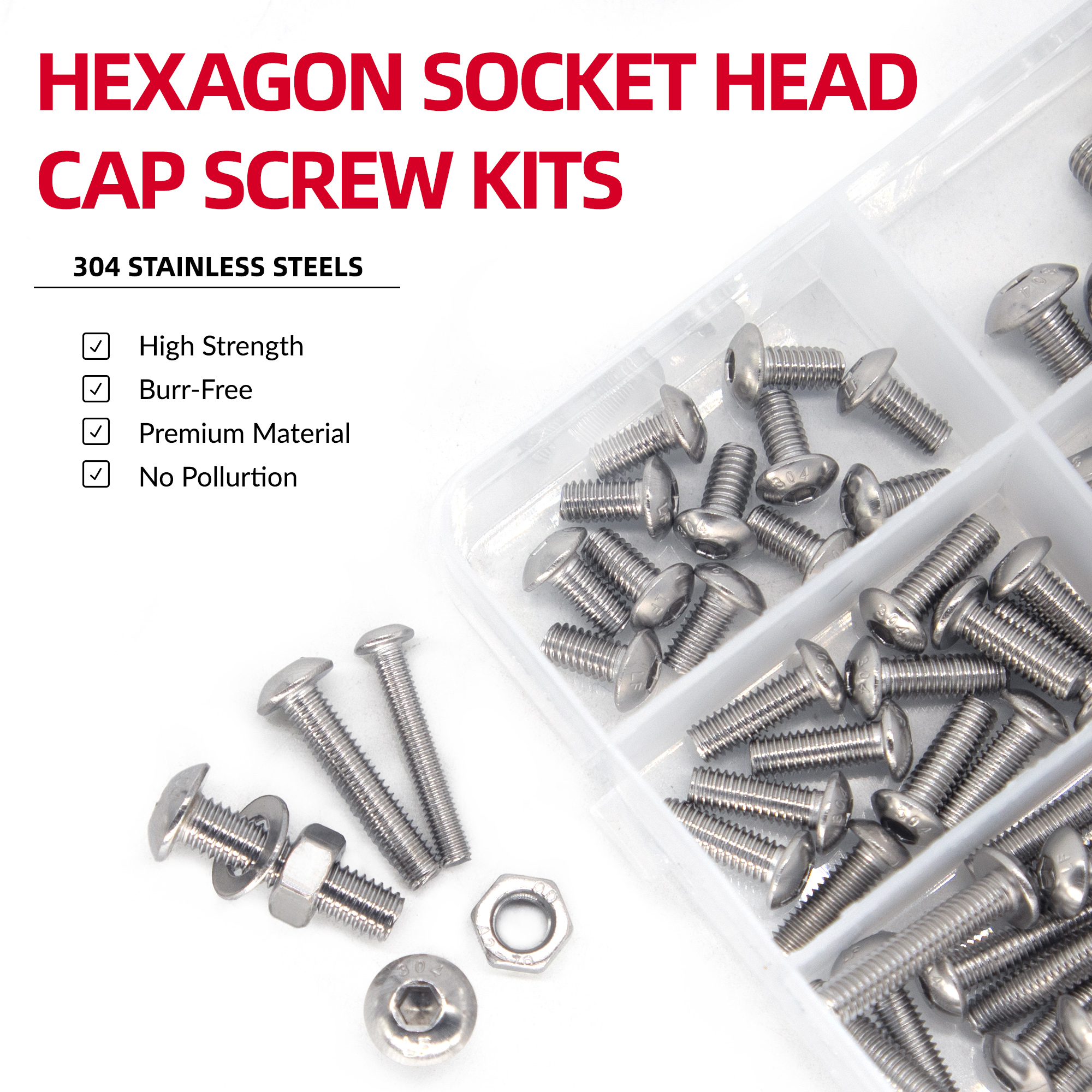 342pcs M5 M4 M3 Button Head Socket Cap Screws Bolts Nuts Washers ...