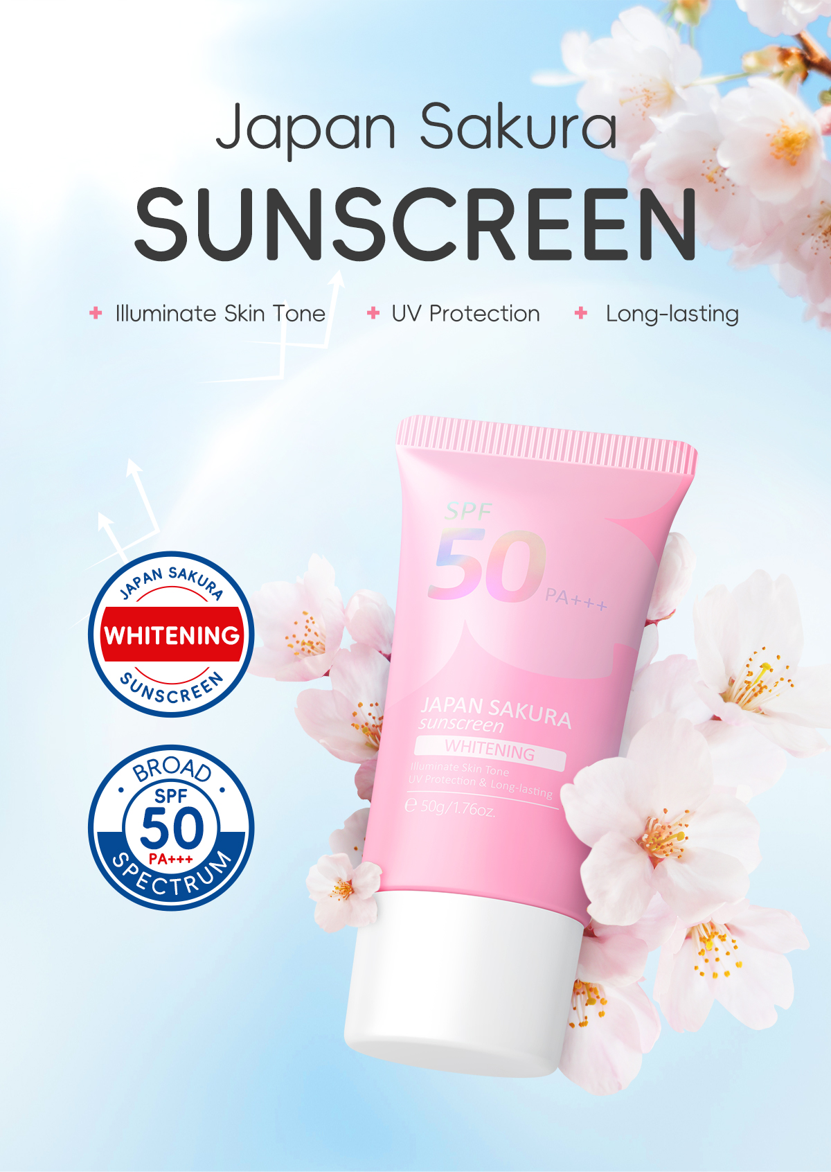 LAIKOU Japan Sakura Whitening Face Sunscreen UV Rays Protection Radiant ...