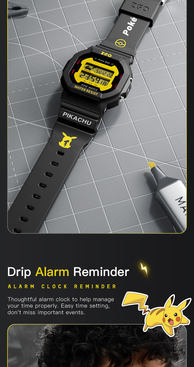 ZGO Pokemon Pikachu Watch for Kids Boys, Waterproof Sports Luminous ...