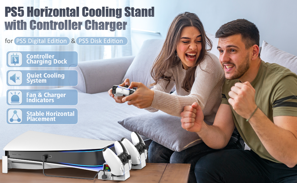 OIVO Horizontal Stand with 3-Tier Cooling Fan for PS5 Controller ...