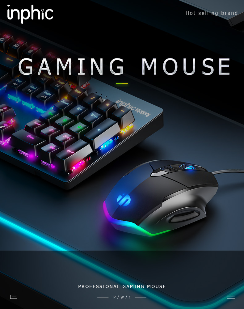 Inphic W1 Pro Gaming Mouse Wired RGB Backlight 7200DPI Optical Mice 6 ...