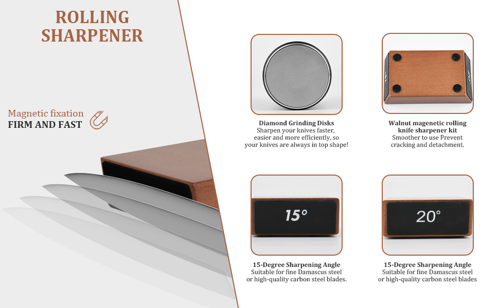 Rolling Knife Sharpener Kit for Straight Edge, Roller Knife Sharpening with Industry Diamonds ...