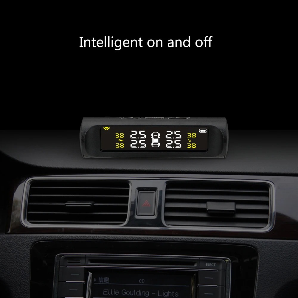 4 Sensors Car TPMS Tyre Pressure Monitoring System Solar Powered Digital LCD Display Auto ...