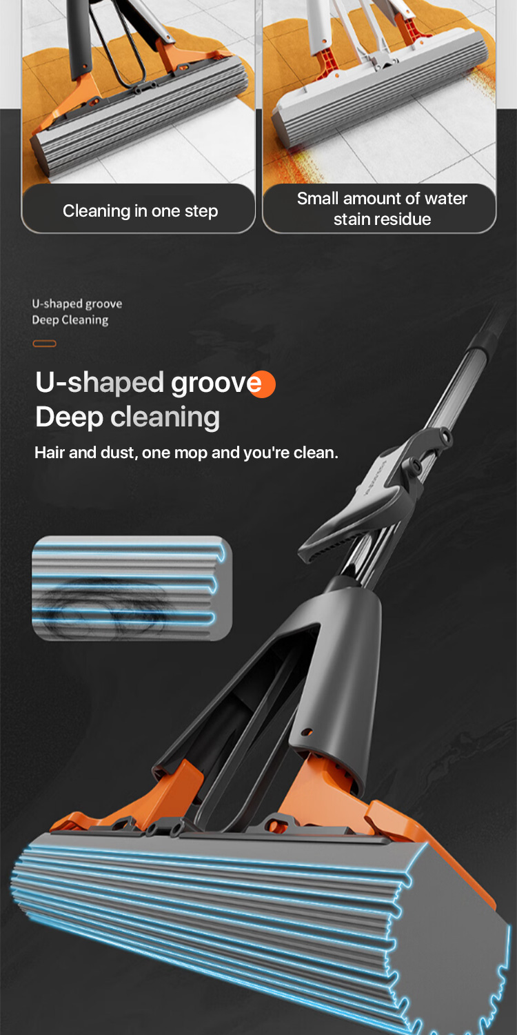 [SG STOCK]Self Wringing Sponge Mop for Floor Cleaning with 2 PVA Sponge ...