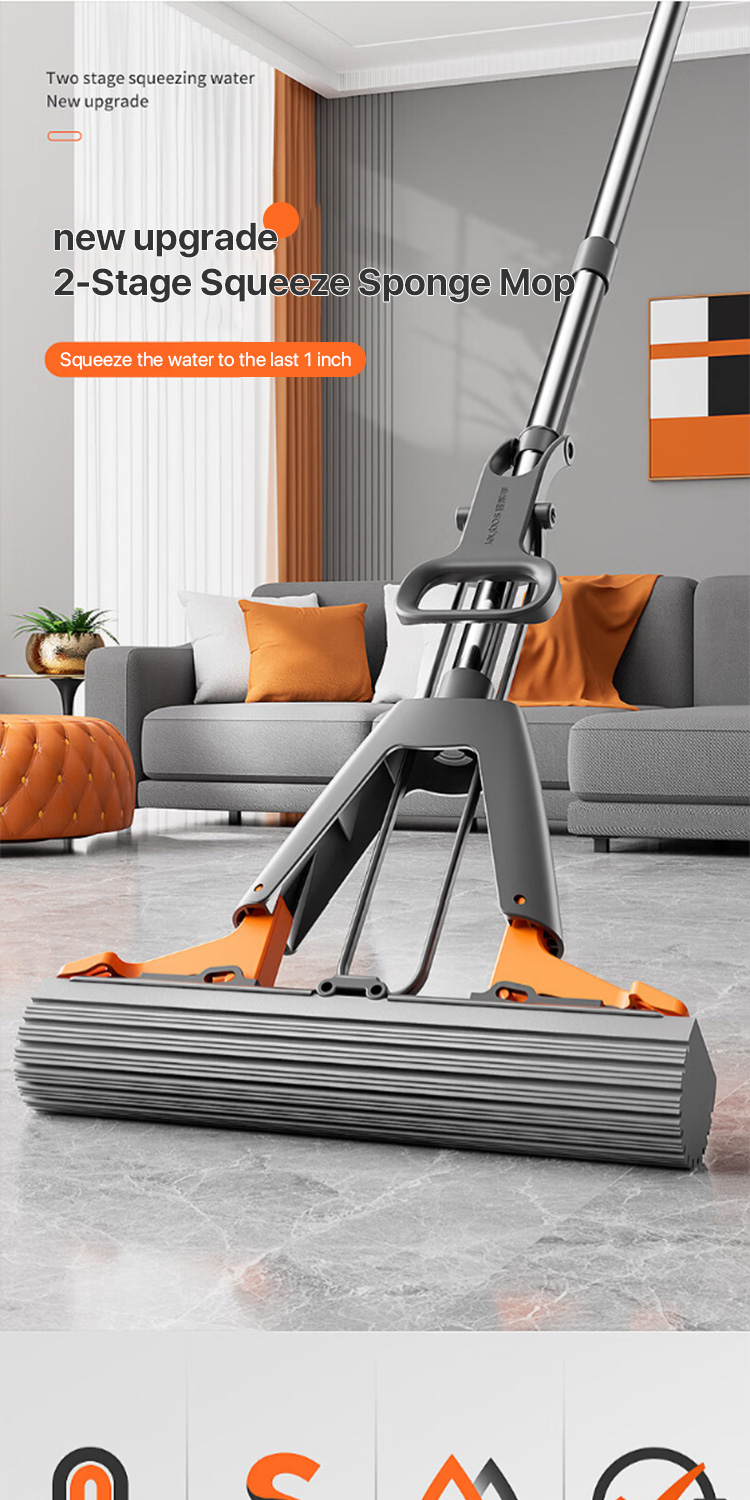 [SG STOCK]Self Wringing Sponge Mop for Floor Cleaning with 2 PVA Sponge ...
