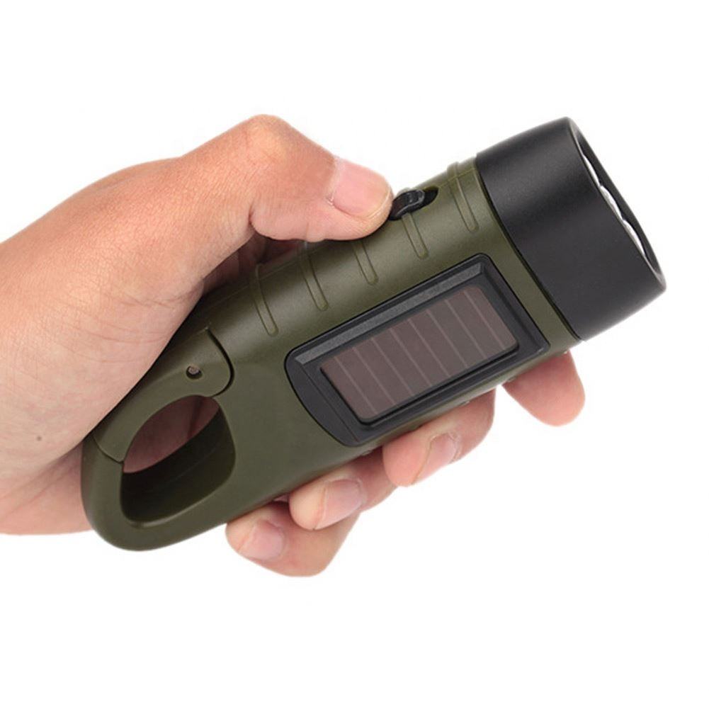 Solar Powered Flashlight Hand Crank Dynamo Rechargeable LED Lamp ...