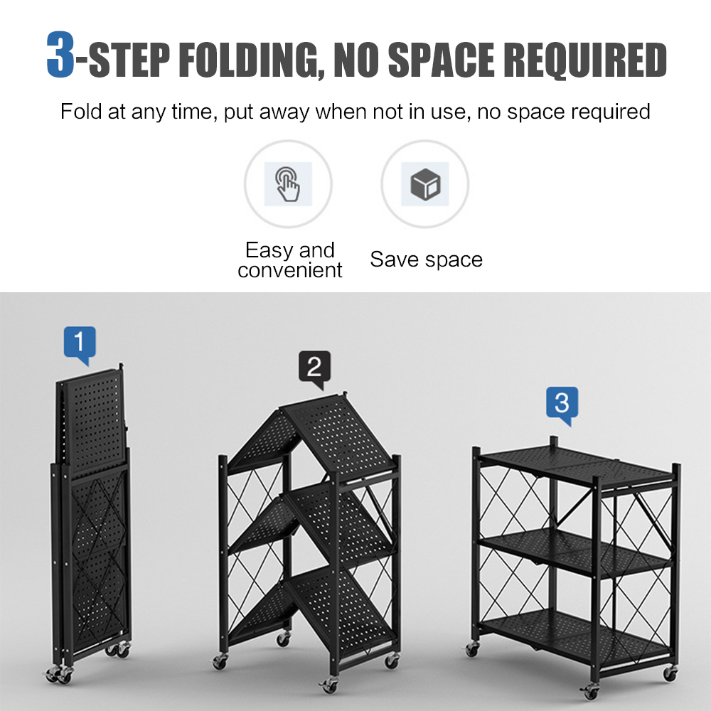 Foldable Storage Rack With Wheels Free Installation Cabinet Rack ...