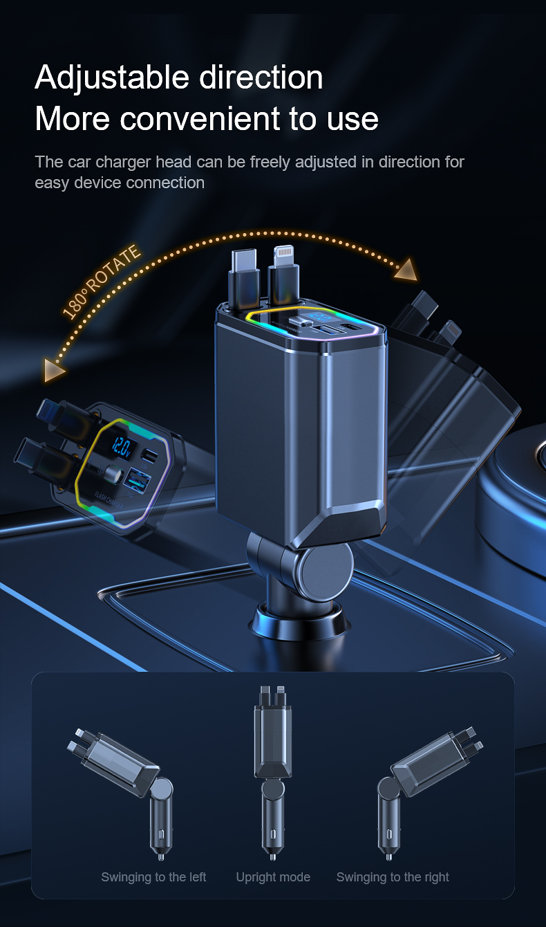 【Quick delivery】120W 4 In 1 Car Charger Scalable Cable Suitable Fast ...