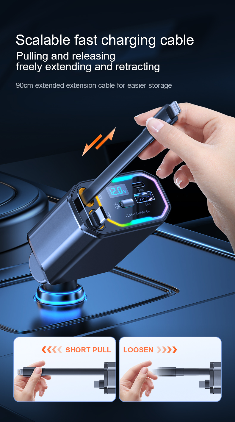 【Quick delivery】120W 4 In 1 Car Charger Scalable Cable Suitable Fast ...