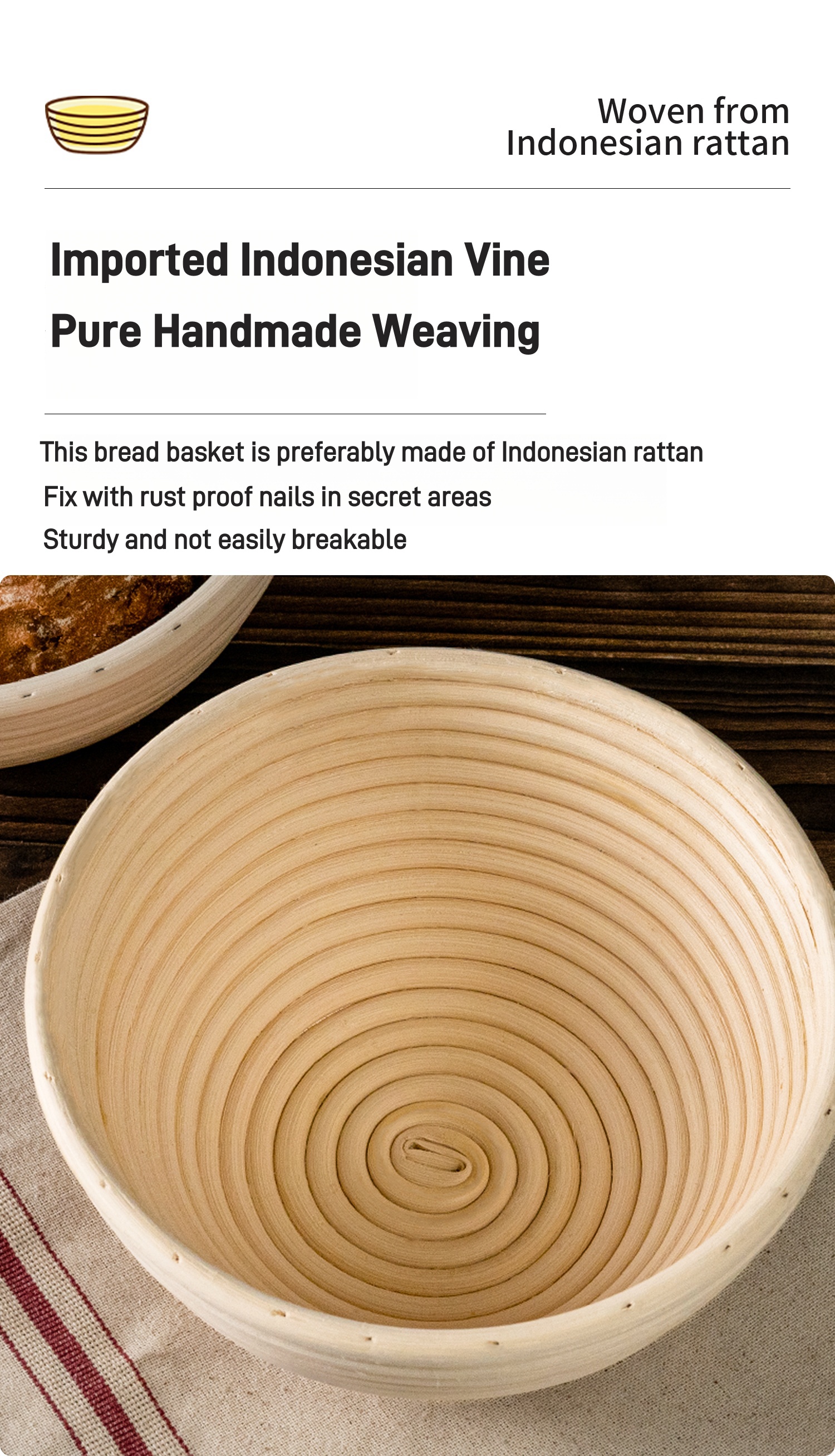 【SG READY STOCK】Bread Fermentation Basket With Cloth Liner Round/Oval ...