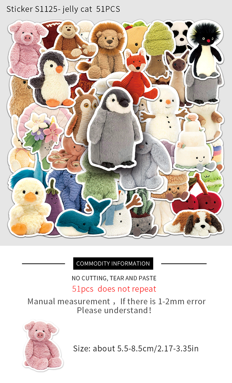 51pcs Kawaii Jelly Cat Plush Toy Sticker Cartoon Graffiti Decal DIY ...