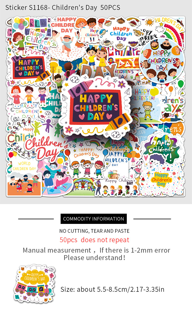 50PCS Children's Day Cartoon Sticker Waterproof Decoration Toy Album ...