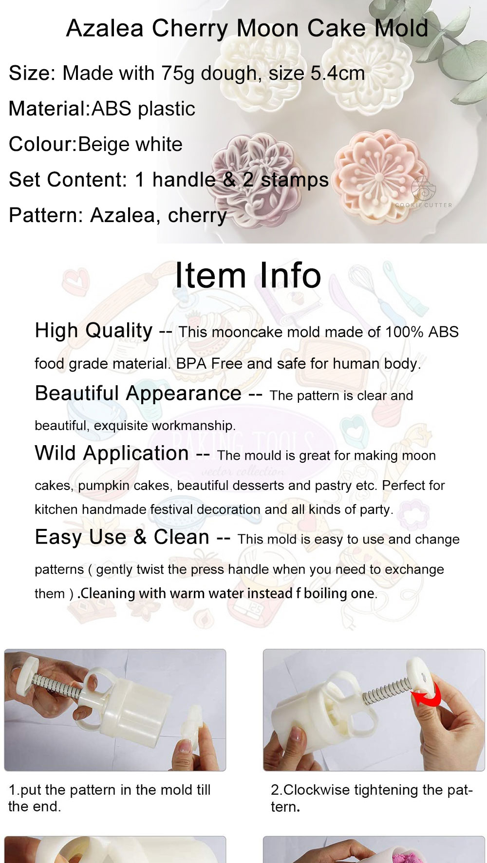 2pcs/Set 75g Azalea Flower Moon Cake Plunger Mold Cherry Cookie Cutter ...