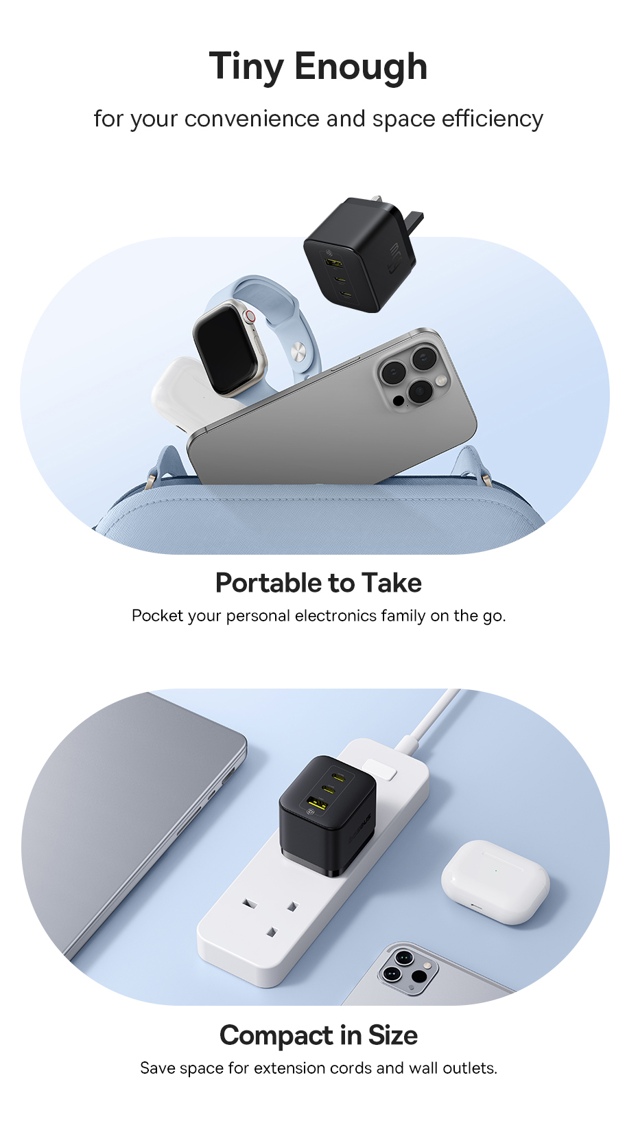 Baseus Palm Fast Charger 2C+U 65W UK PD Compact Three-Port Fast ...