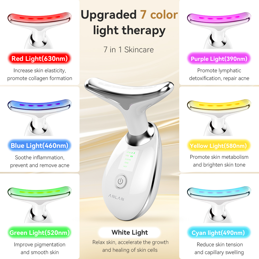 ANLAN Neck Beauty Device Max 7 Color Light Therapy Face Massager ...