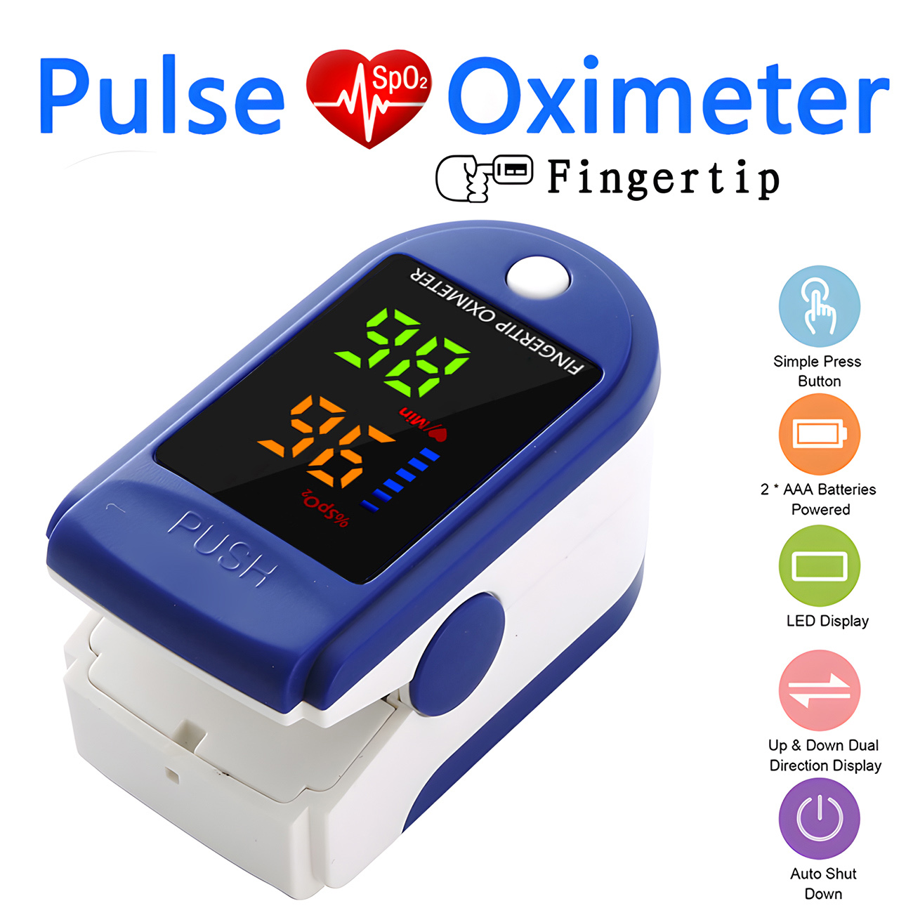 Handheld Finger Pulse Oximeter Home Monitoring Blood Oxygen Clip ...