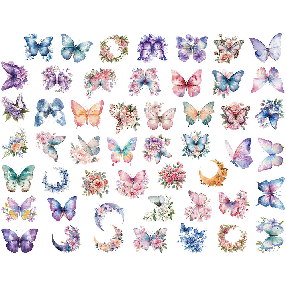 [Large sticker]50pcs Butterfly Flower Stickers PET Aesthetics Sticker ...