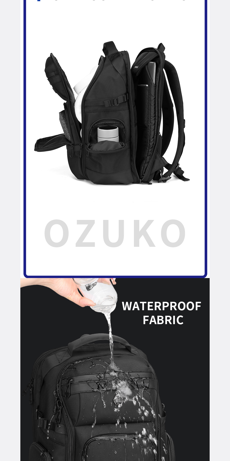 OZUKO Large Capacity Men Backpack Outdoor Daily Use Mulit Pockets ...