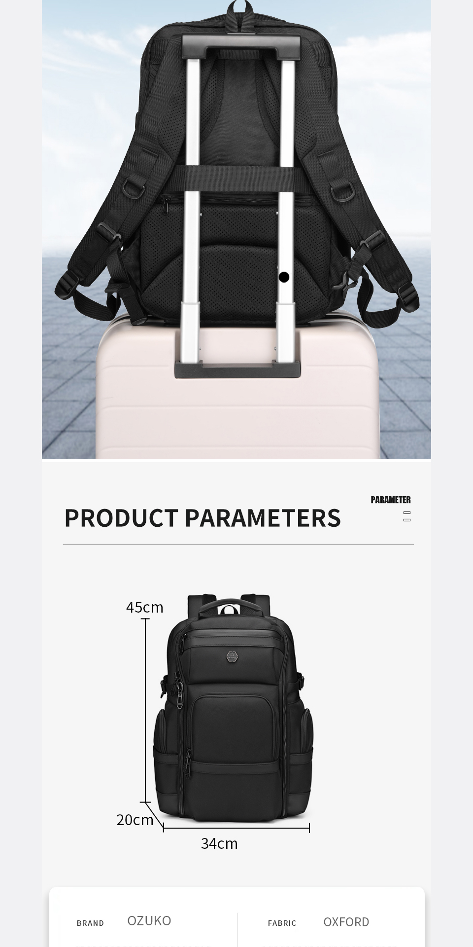 OZUKO Large Capacity Men Backpack Outdoor Daily Use Mulit Pockets ...