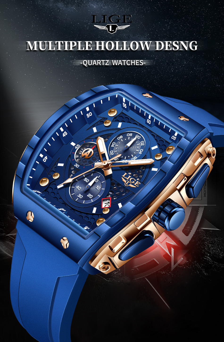 LIGE Fashipon Watch Luminous Waterproof Sports Watches Couple Calendar ...