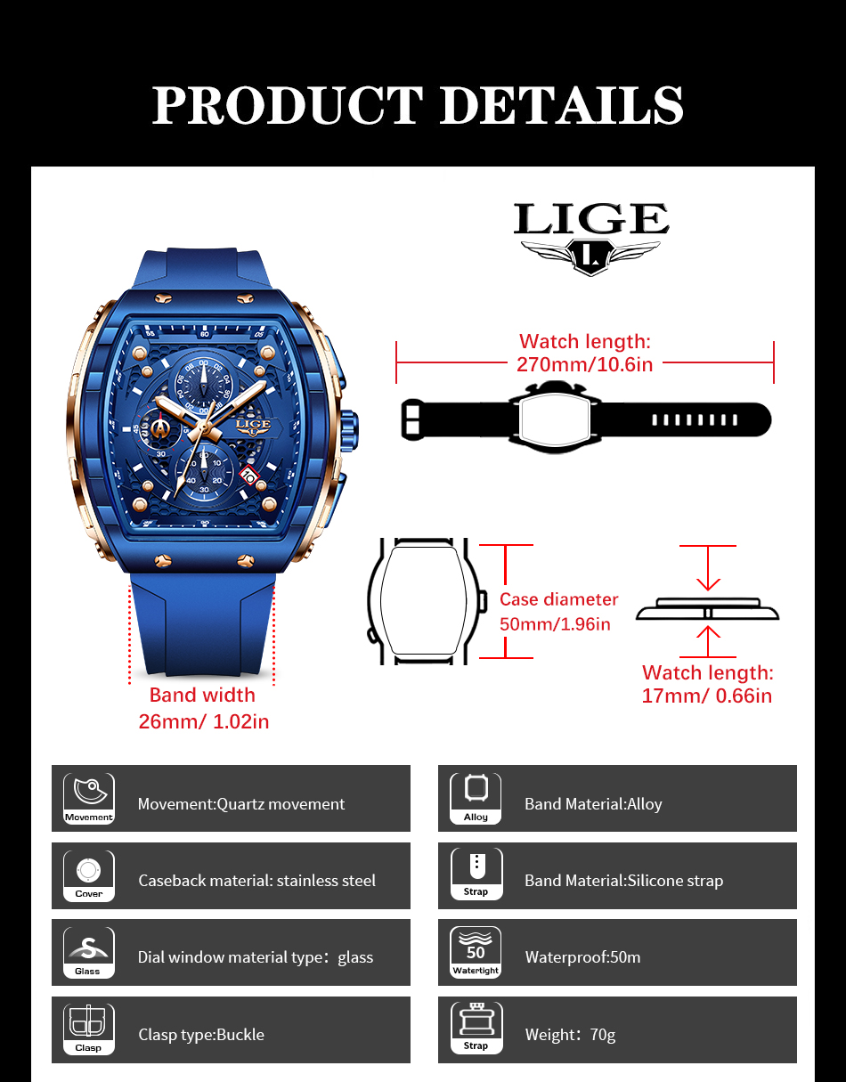 LIGE Fashipon Watch Luminous Waterproof Sports Watches Couple Calendar ...