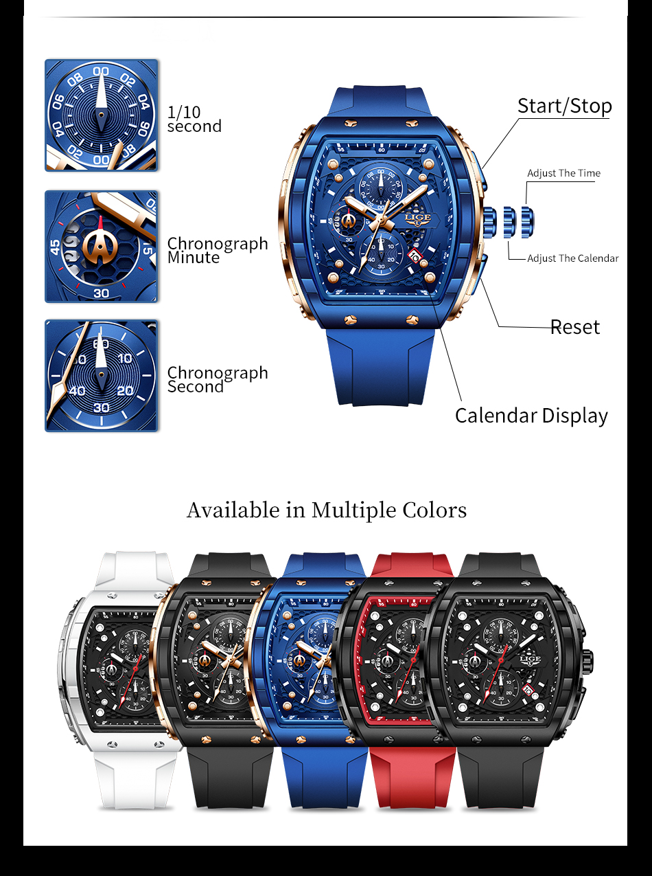 LIGE Fashipon Watch Luminous Waterproof Sports Watches Couple Calendar ...