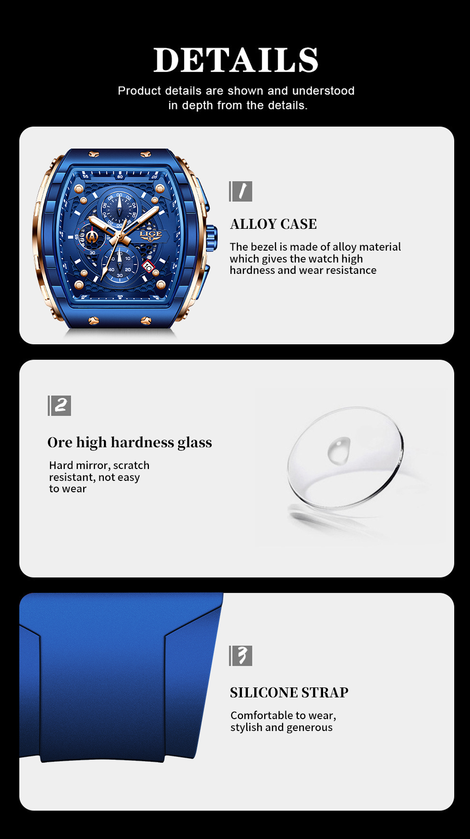 LIGE Fashipon Watch Luminous Waterproof Sports Watches Couple Calendar ...