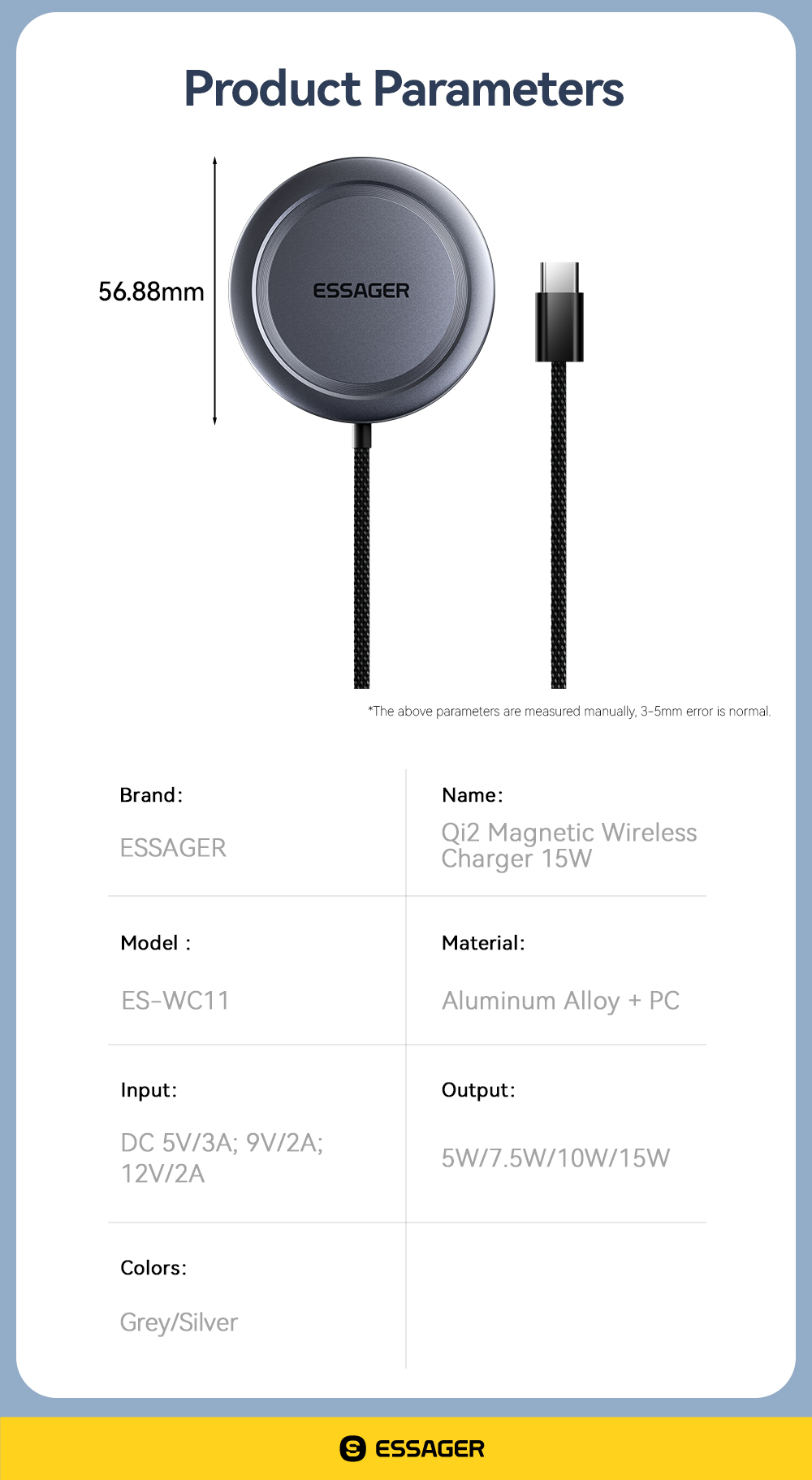 ESSAGER 15W Qi2 Aluminum Alloy Magnetic Wireless fast charging Charger ...