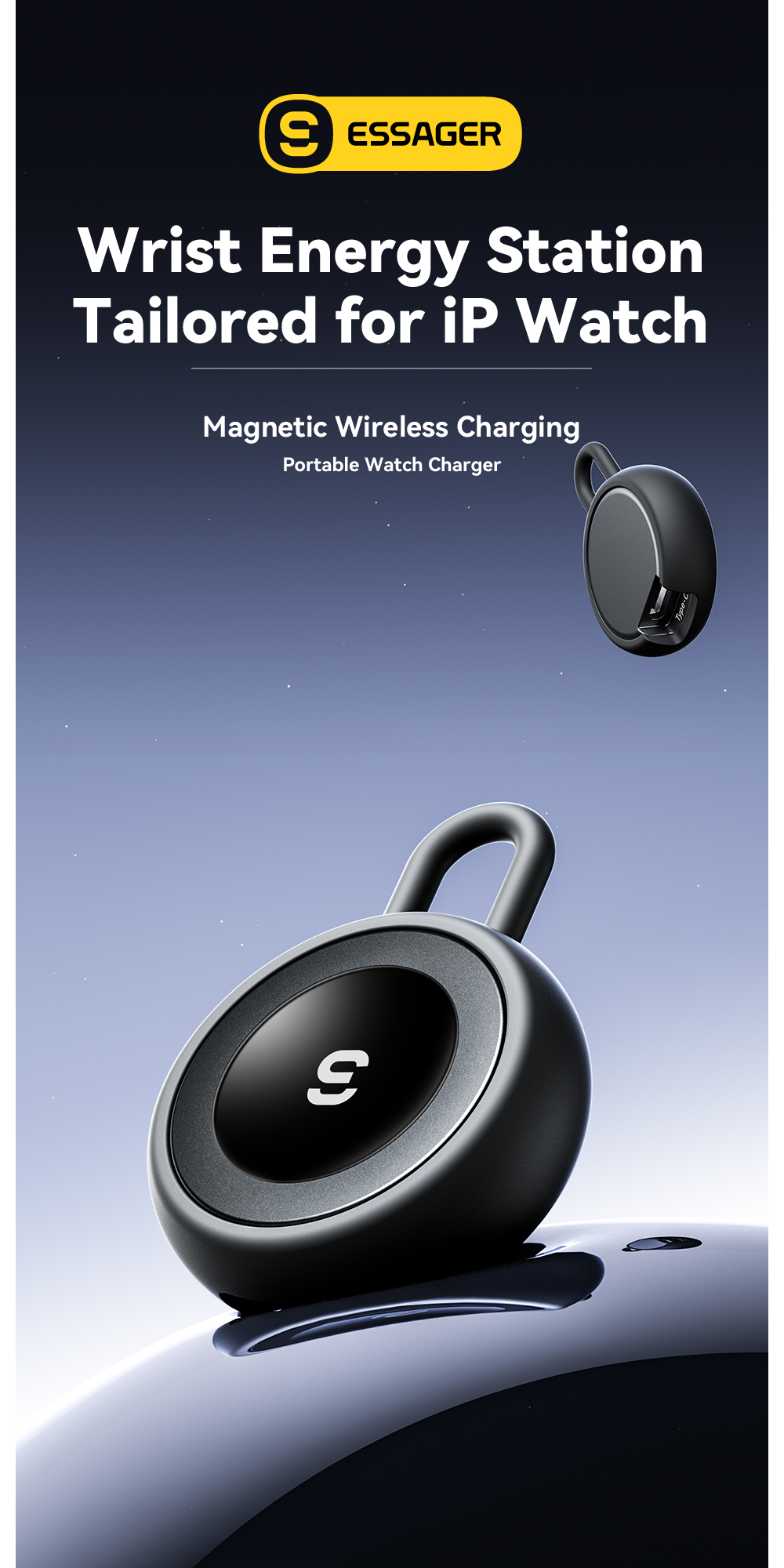 ESSAGER Round 2.5w Type-C Portable Ap watch wireless charger | Shopee ...