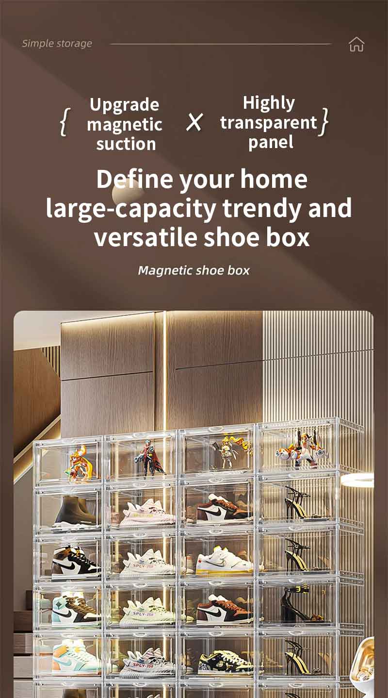 [SG STOCK]Magnetic Front Drop Acrylic Shoe Box Crystal Clear Magnetic ...