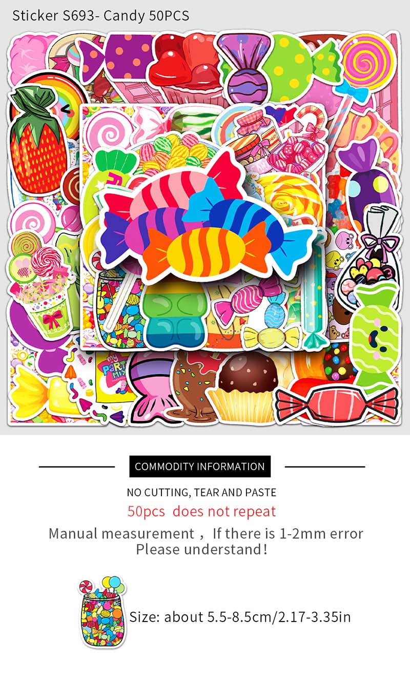 50pcs Colorful Candy Lollipop Stickers Cute Graffiti Decals for Kid ...