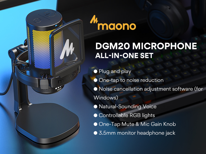 Maono DGM20 White RGB Gaming Microphone USB Condenser mic with Noise ...